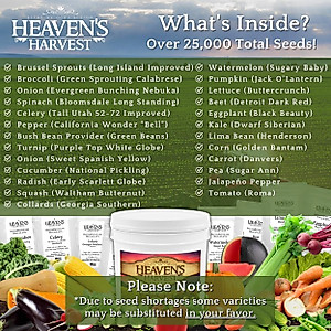 Heaven’s Harvest “10 Year Garden” Survival Seed Bank Kit | Over 25k Non GMO Heirloom Vegetable Survival Seeds + 2 Free Bonus Items: Clyde’s Garden Planner + Seed Vault Storage Drum for 10 Year Storage