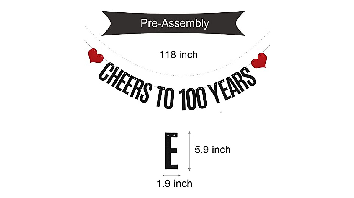 Black Glitter Cheers to 100 Years Banner | 100th Birthday/Anniversary