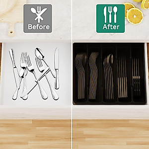 JUNLIN Silverware Organizer with Lid for Drawer Storage, Flatware Tray for Kitchen Countertop, Plastic Utensil Holder Cutlery Tray for Knives, Forks, Spoons (6 Slots)