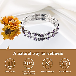 Feraco Magnetic Bracelet for Women Titanium Steel Magnetic Bracelet with Neodymium Magnets & Sparkling Crystals, Christmas Jewelry Gifts (Purple)