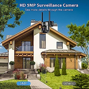 3K 5Dbi Solar Security Cameras Wireless Outdoor Cameras for Home Security, 5MP 4X Digital Zoom 360° PTZ Battery Powered WiFi Camera with Spotlight Siren,Color Night Vision,Motion Detection,2-Way Audio