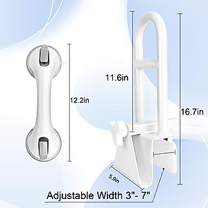 Dotday Adjustable Bathtub Safety Rail with Suction Shower Handle, Bathtub Grab Bars for Seniors, Grab Bars for Bathtubs and Showers, Tub Grab Bars for Side of Tub, Bathroom Safety Bars for Seniors