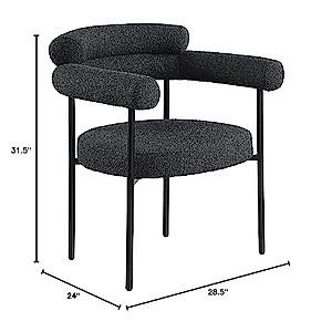 Meridian Furniture Blake Collection Modern | Contemporary Boucle Fabric Upholstered Dining Chair with Metal Frame, Set of 2, 28.5" W x 24" D x 31.5" H, Black