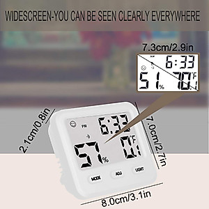 Digital Hygrometer Indoor Thermometer, Temperature Humidity Gauge with Desk Clocks for Bedroom Office,Backlit Accurate Monitor Clear Reading,Time Display Room Thermometer for Home Greenhouse(White)