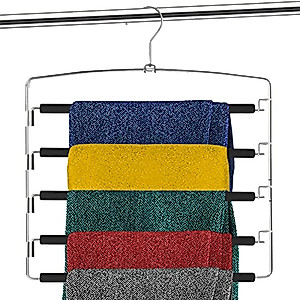 5 Tier Pant Hangers Non Slip with Foam (3PK) Space Saving Pant Hangers for Men and Women Jeans Pant Hangers for Closet Pants Multi Hangers Pants Racks for Hanging Metal Pants