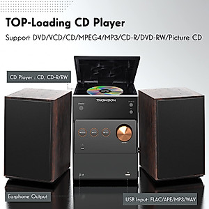THOMSON Bluetooth Home Stereo System, 60W HiFi Shelf Stereo System with CD Player & Wireless Bluetooth Audio Streaming, FM Radio, USB Playback, Aux-in & Earphone Jack, Remote Control