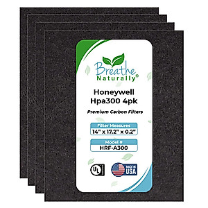 Breathe Naturally "R" Replacement Filters Compatible with Honeywell Air Purifier HPA300 or HRF-R3 Series - Activated Carbon Prefilter - Made in USA - 14"x17.2"x0.2" (Pack of 4 Carbon Prefilters)