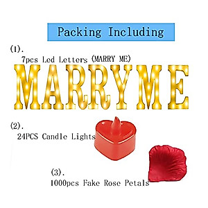 Marry Me Sign Proposal Decorations with 2000pcs Rose Petal and Candles LED Flameless Tealight Fake Candles and Red Rose Petals for Romantic Night Marry Me Lights Weddings