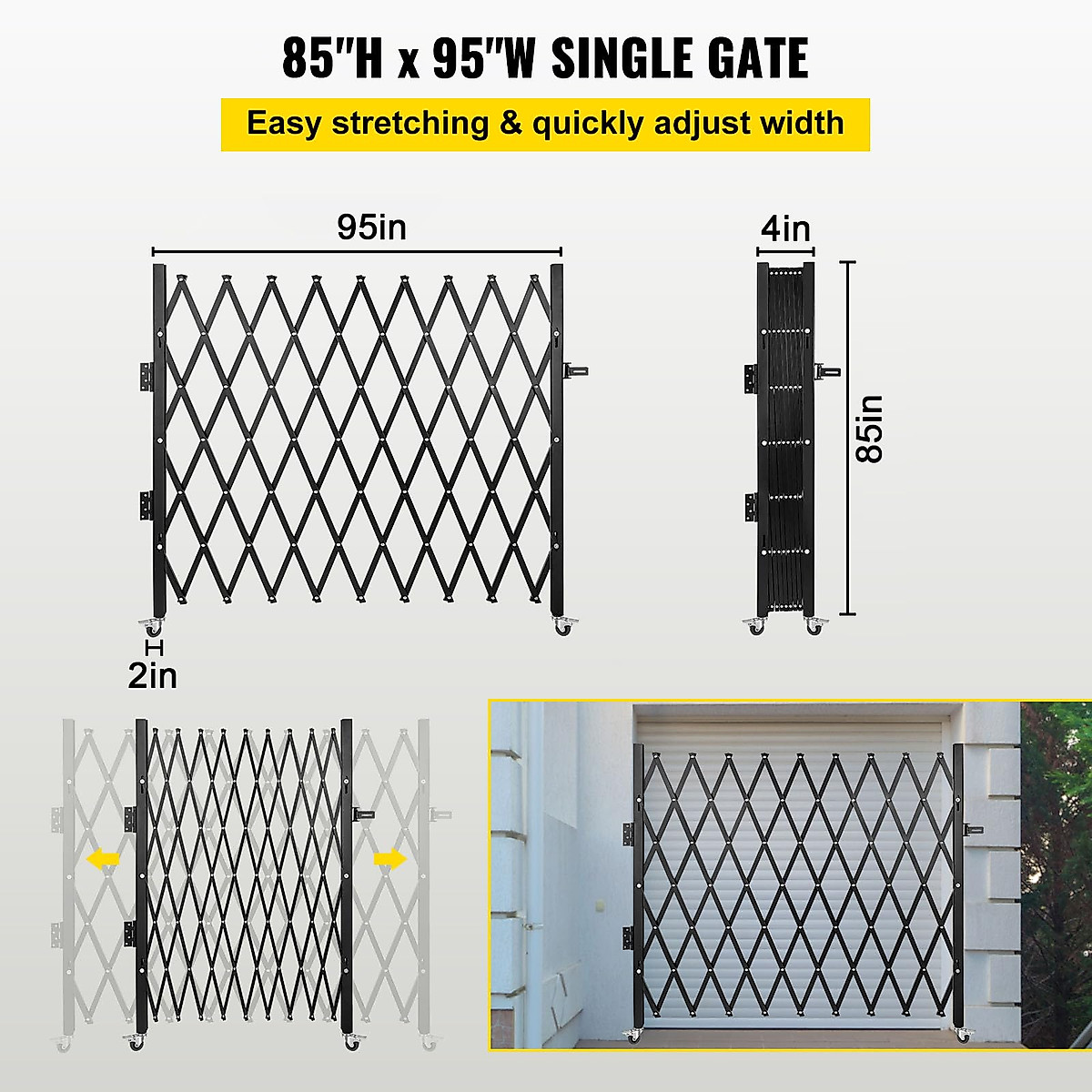 VEVOR Single Folding Security Gate, 87" H x 94" W Folding Door Gate, Steel Accordion Security Gate, Flexible Expanding Security Gate, 360° Rolling Barricade Gate, Scissor Gate/Door with Padlock