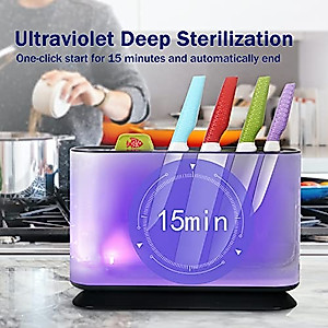 Smart Cutting Board and Knife Set with Stand, Knife Block Holder, Self Cleaning Chopping Board for Kitchen/Outdoor Camping, 4 Knives, 2 Color Chopping Boards, USB/Solar Charging, Portable and Clean