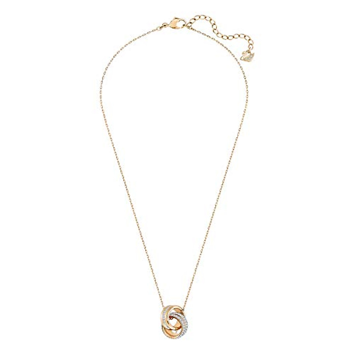 SWAROVSKI Further Collection Women's Necklace, Intertwined Circle Pendant with White Crystals and Rose-Gold Tone Plated Chain