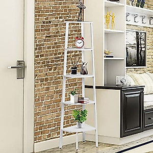Corner Ladder Wood Shelf, 5-Tier Display Shelves, 62" Tall Rustic Corner Bookshelf, Industrial Corner Bookcase, Storage Rack, Plant Stand for Living Room, Small Space, Home Office, White