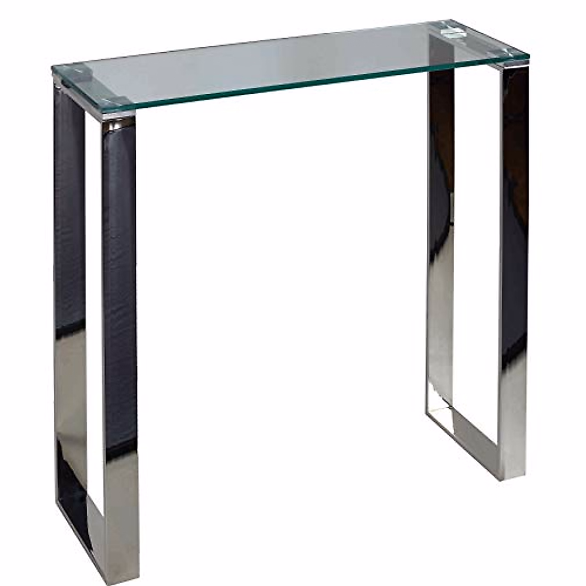Cortesi Home Forli Small Entry Way Console Table Contemporary Glass and Stainless Steel Finish 28 in Wide Accent, Silver and Clear