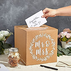 Sparkle and Bash Rustic Wedding Card Box for Reception, Mr & Mrs Design (10 in)