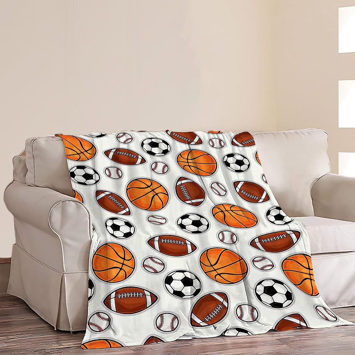 Fuzawet Sports Decor Ball Blanket Basketball Baseball Football Soccer Throw Blanket Warm Cozy Fleece Sports Gifts Blanket for Boys Girls Kids Teens Fans 40"X50"