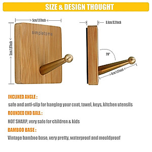 simpletome Adhesive Hooks Heavy Duty Strong Tape + Bamboo + 100% Copper Hanger