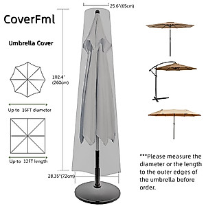 CoverFml Patio Umbrella Cover - 420D Waterproof Outdoor Umbrella Cover - Fits 7-10Ft Market Parasol, 15Ft Double Sided Umbrella - Beige