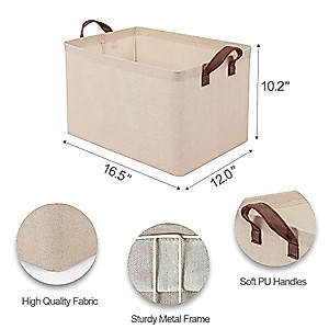 TOPIA HOME Storage Baskets for Shelves with Metal Frame, EXTRA LARGE, 2-Pack Closet Organizers and Storage Bins for Organization, Collapsible Rectangle Fabric Organizing Boxes, Beige, TP05Y