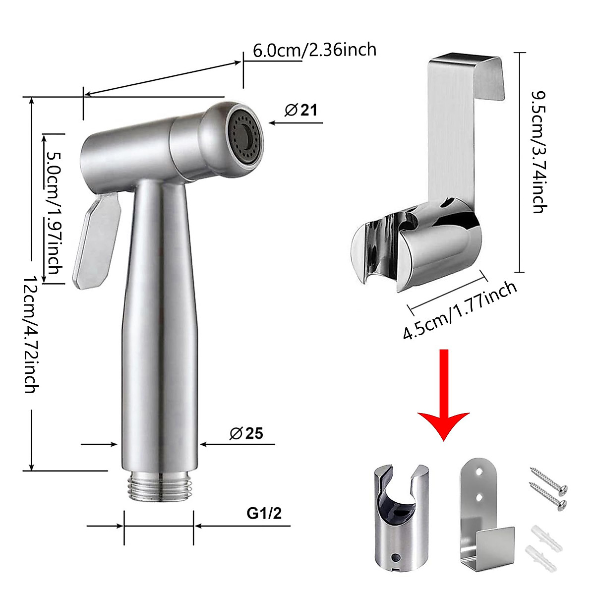 Handheld Bidet Sprayer,Bidet Sprayer Toilet Sprayer/Hand-held Stainless Steel Sprayer with Hook, Easy to Install, for Personal Hygiene and Bedpan WC Sprayer