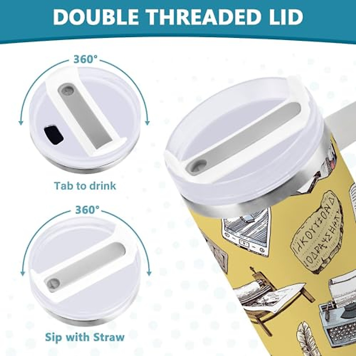 Emelivor Books Yellow 30 oz Tumbler with Lid and Straw Insulated Tumblers with Handle Leak Proof Coffee Tumbler Mug Large Water Bottles for Hot and Iced Cold Drinks