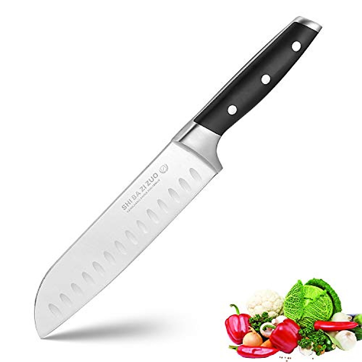 SHI BA ZI ZUO Santoku Knife 7 Inch Pro Chef's Knife High Carbon Stainless Steel Sharp Kitchen Knife Ergonomic Handle