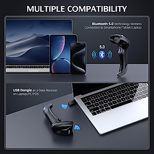 TEEMI QR Bluetooth Barcode Scanner, 1D 2D Wireless USB Imager for iPhone ipad Andriod Smartphone Tablet Mac Windows PC, Support PDF417 Driver License, Stable Bluetooth 5.0 Technology, with USB Dongle