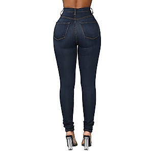 KUNMI Womens Curvy High Waist Stretch Butt Lifting Skinny Colombian Jeans Dark Wash