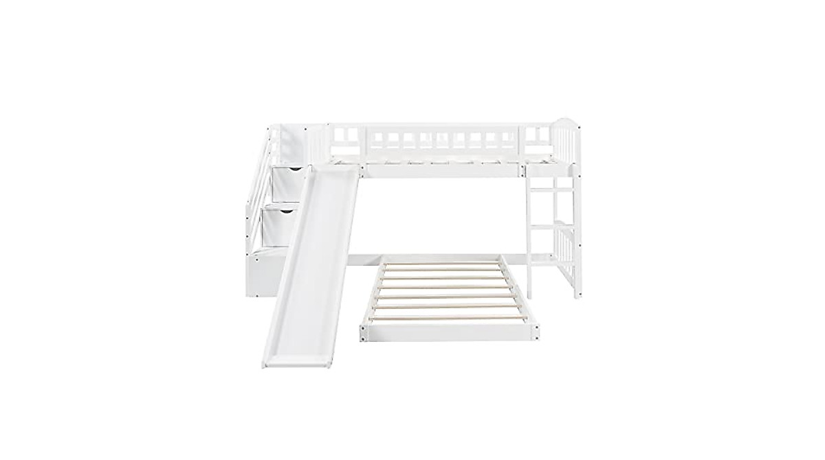Bunk Beds with Slide Twin Over Twin Low Bunk Bed Frame with Storage ...