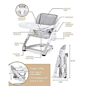 Unilove Feed Me 3-in-1 Travel High Chair Booster Seat for Infants and Toddlers - Transitional, Compact & Fits Any Chair, Swivel Tray, Shadow Gray