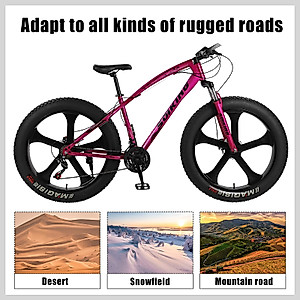 Fat Tire Mountain Bike, 26'' 21 Speed Outdoor Snow Beach Hybrid MTB Racing Bikes for Adult Women Men, Comfort Complete Cruiser Bicycle, Lightweight City Commuter Road Cycling, Dual Disc Brakes (O)