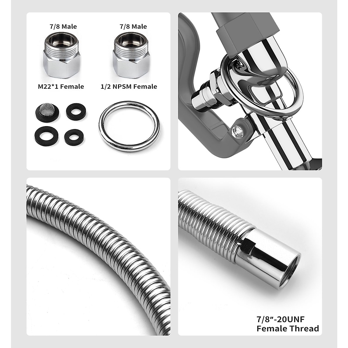 FAUAID Pre Rinse Spray Valve with 45” Stainless-Steel Pre Rinse Hose,1.42 GPM Pre Rinse Sprayer Commercial Sink Sprayer with Ergonomic Handle Commercial Faucet Parts,Fit for Dish Washing Sprayer（Gray）