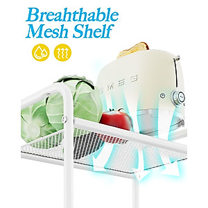 GEORIS 3-Tier Mesh Shelving Unit Outdoor Indoor Waterproof, Stackable Metal Plant Shelf Stand, 17.7-Inch Width Laundry Display Storage Rack, White