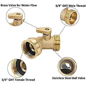 STYDDI 45 Degree Garden Hose Elbow Brass Connector with Shut-Off Valve, 3/4” GHT Water Hose Elbow Adapter for RVs or Outdoors, with 2 Extra Rubber Washers and 2 Washers with Screen, 2 Pack