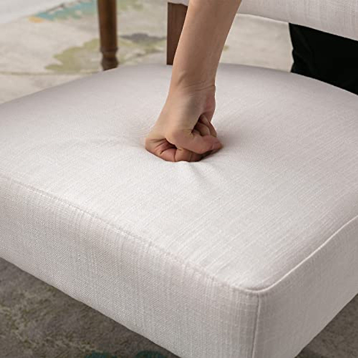 Guyou Farmhouse Cream Dining Chairs Set of 4, Linen Dining Room Chairs with Bronze Nailhead Upholstered Kitchen Side Chairs with Wood Legs for Living Room (Cream)