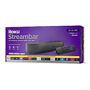 Roku Streambar | 4K/HD/HDR Streaming Media Player & Premium Audio, All In One, Includes Roku Voice Remote (Renewed)