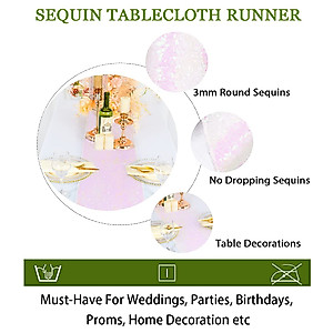 ShinyBeauty Sequin Table Runner 108 Inches Long Pack of 5 Iridescent Sequin Table Runner Christmas Decor Glitter Runner Tablecloth Hemstitch Table Runners for Baby Shower(12x108 x5pcs)