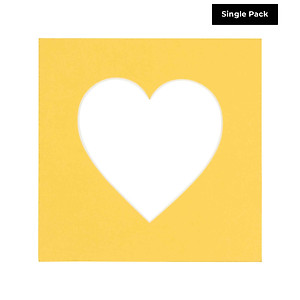 12x12 Mat Bevel Cut for 8x8 Photos - Precut Chamois Yellow Heart Shaped Photo Mat Board Opening - Acid Free Matte to Protect Your Pictures - Bevel Cut for Family Photos, Pack of 1 Matboard Show Kit