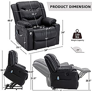 EVER ADVANCED Power Lift Recliner Lift Chairs Recliners for Elderly,Infinite-Position Lift Chair to 150 Degree,Heat and Massage by Remote Control,Cup Holders & USB in Bedroom or Living Room,Black