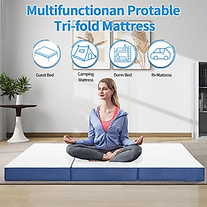 CYMULA Folding Mattress Full Size,4 inch Memory Foam Tri Fold Mattress,Portable Folding Mattress with Washable Cover, Foldable Mattress Topper Full Camping,Guest (52"×73"×4")