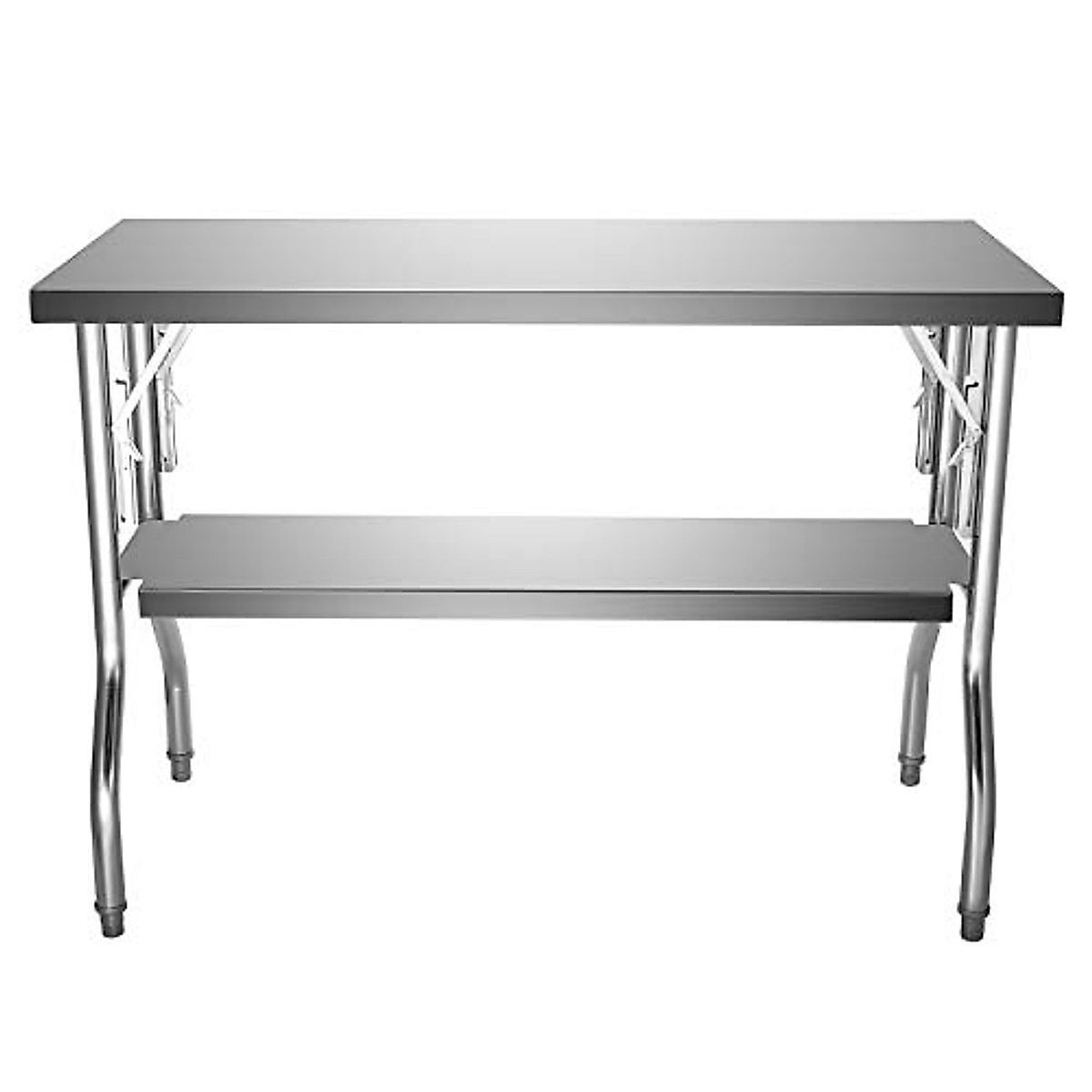 VEVOR 48x30 Inch Commercial Prep, Double-Shelf Folding Work Table with 772 lbs Load Silver Stainless Steel Kitchen Island, 30 x 48 Inch