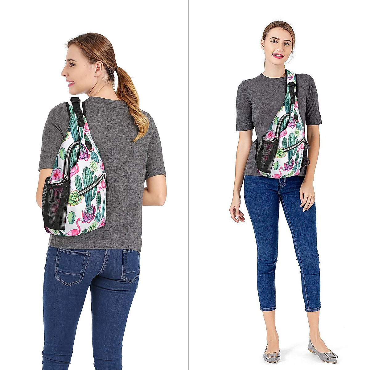 MOSISO Sling Backpack,Travel Hiking Daypack Pattern Rope Crossbody Shoulder Bag, Cactus