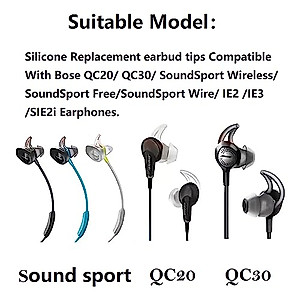 CYADCI Large Earbud Tips 3 Pairs Soft and Comfortable Silicone Earbud Tips Noise Isolation Tips Black Earbud Replacement Tips Compatible with Bose Qc20 Qc30 IE2 SoundSport IE3 SIE2i Earphones