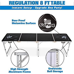 GoPong 8 Foot Portable Beer Pong / Tailgate Tables (Black, Football, American Flag, or Custom Dry Erase)