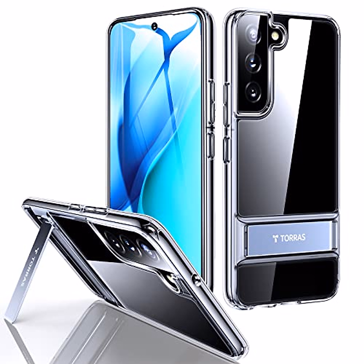 TORRAS MoonClimber Galaxy S22 Case 6.1", 6X Shockproof, 3-Way Stand, Slim Hard Kickstand, Clear