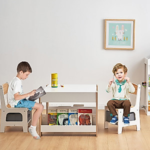 Glaf Kids Table and Chair Set 3 in 1 Wooden Activity Table with Storage Drawer for Toddlers Arts Crafts Drawing Reading Detachable Tabletop for Boys and Girls Home Nursery Playroom, White