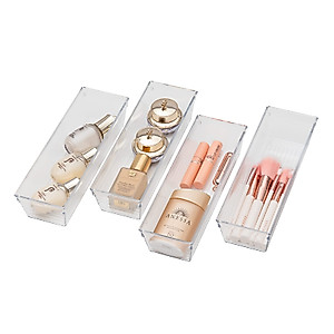 Backerysupply Clear Plastic Drawer Organizer Tray for Vanity Cabinet (9"×3"×2"，Set of 8),Storage Tray for Makeup, Kitchen Utensils, Jewelries, and Gadgets