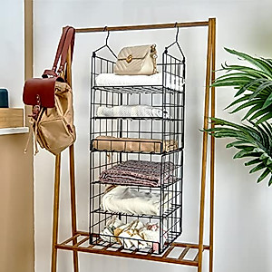 Glolaurge 6 Tier Hanging Closet Organizer and Storage, Closet Hanging Shelves with 2 Hooks, Metal Closet Shelf Organizer for Clothing, Sweaters, Handbags