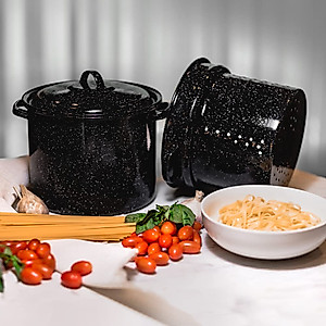 Granite Ware 7.5 Qt 3 Piece Multiuse Pasta Pot Set, Strainer Pot with lid. (Speckled Black) Seafood, Soups, Sauce, Large Capacity. Easy to Clean. Dishwasher Safe.