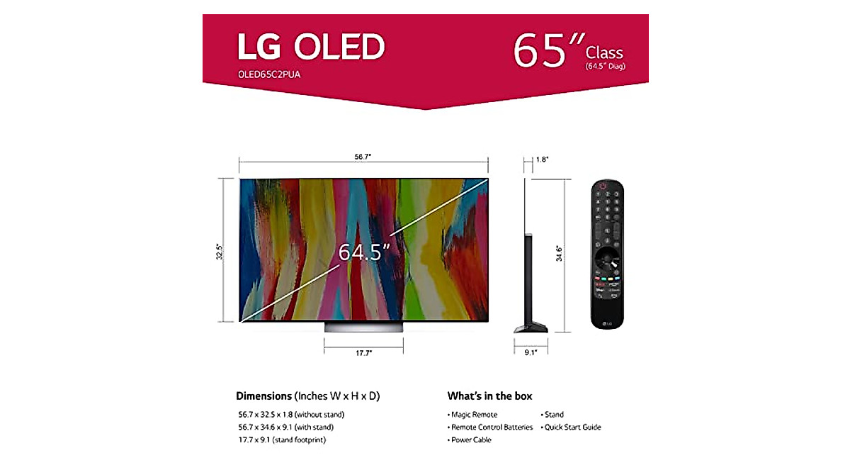 LG C2 65-Inch OLED evo Gallery Edition Smart TV - 4K AI-Powered Gaming ...
