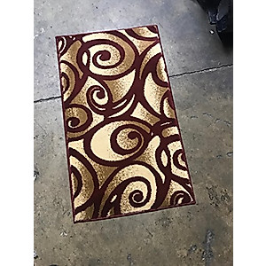 Bellagio Modern Door Mat Contemporary 256,000 Point Area Rug Burgundy Swirl Design 341 (2 Feet X 3 Feet 4 Inch )
